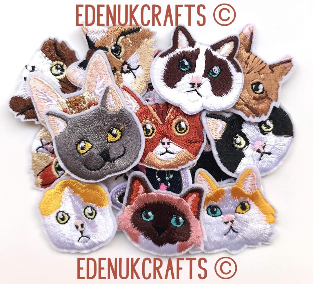 Iron on Cute Cat / Iron on Kittie Patches / 15 Cat Breeds Small Patch ...