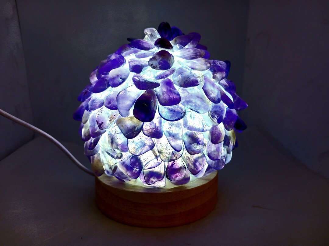 Amethyst Crystal Light With White Light Wooden Base - Etsy