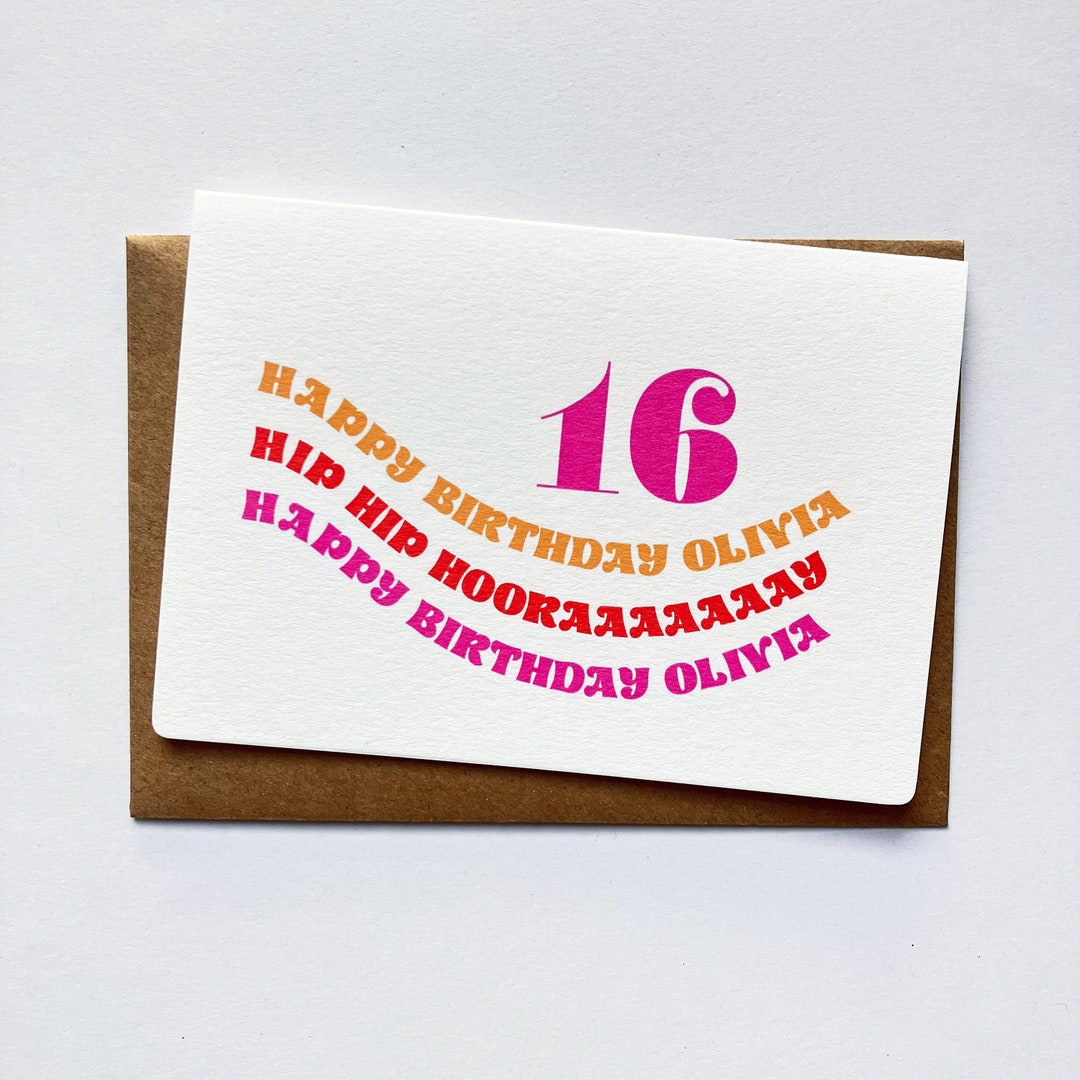 Personalised 16th Birthday Card Hip Hip Hooray, Personalised 16th ...