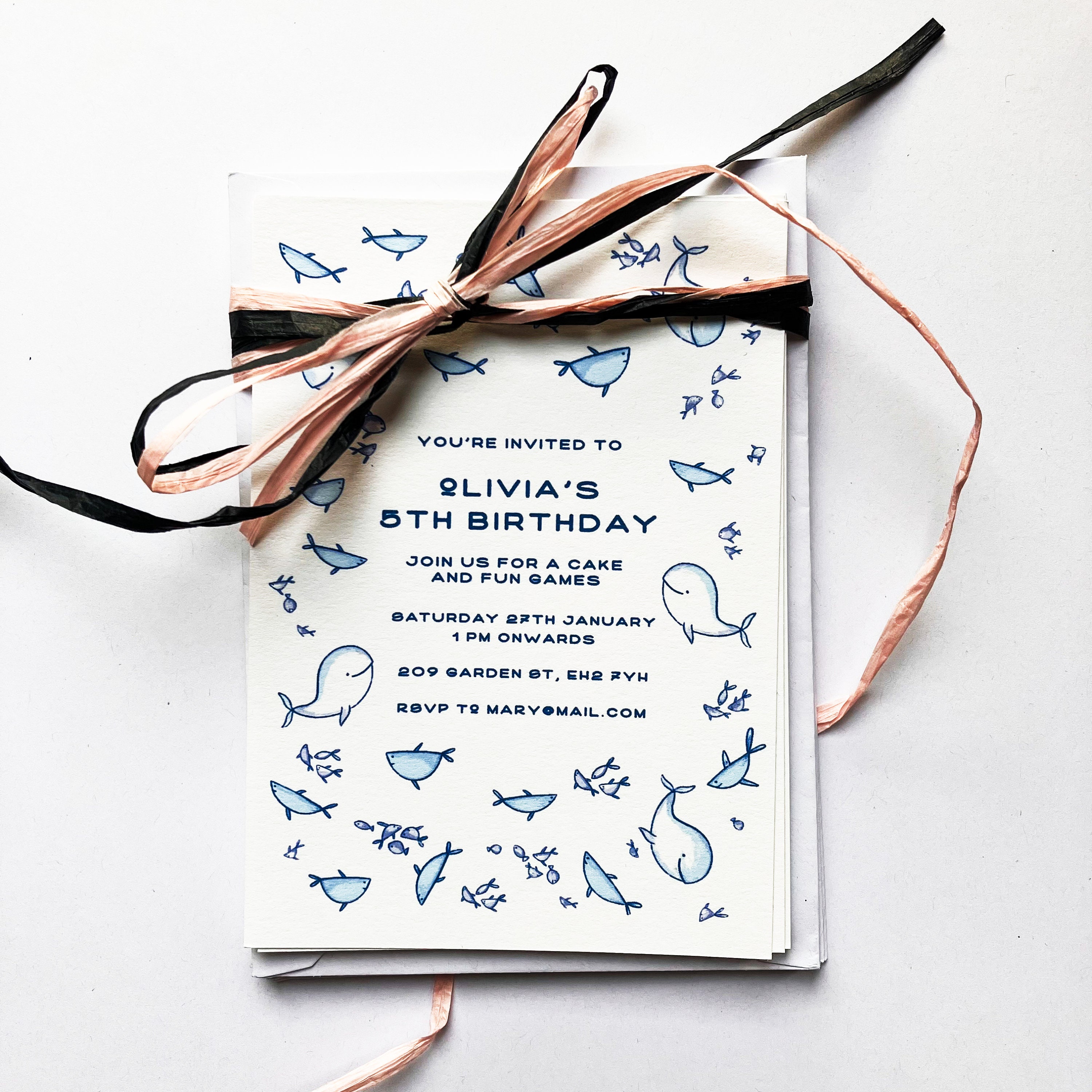 Personalised Birthday Party Invitation Pack Ocean Life, Hand-drawn Cute ...