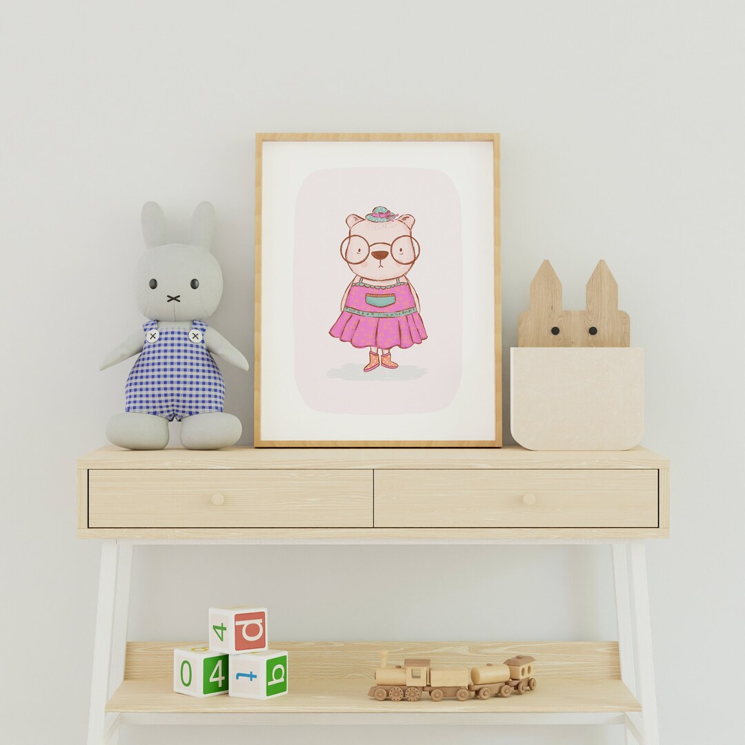 Illustrated Art Nursery Print Millicent the Clever Bear, Nursery Print Gift for Girl - Etsy