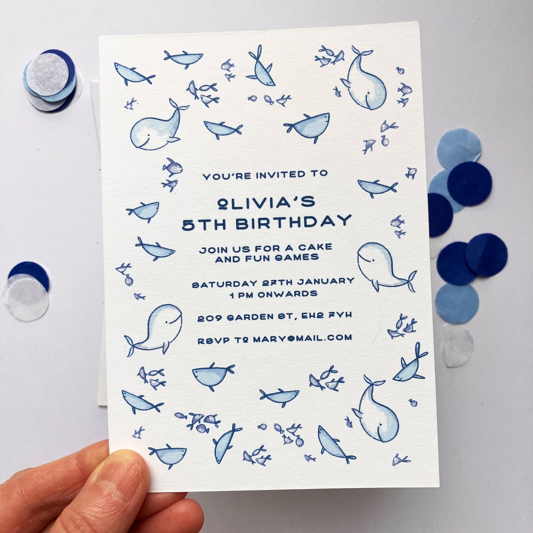 Personalised Birthday Party Invitation Pack Ocean Life, Hand-drawn Cute ...