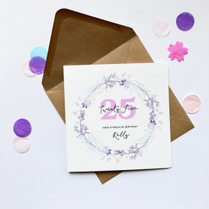 Personalised 25th Birthday Card for Her: Soft Watercolour Floral Wreath ...