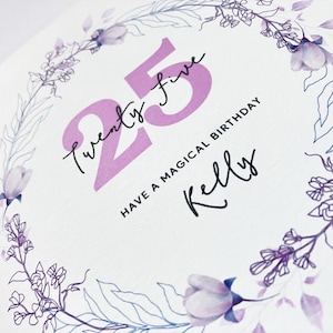 Personalised 25th Birthday Card for Her: Soft Watercolour Floral Wreath ...