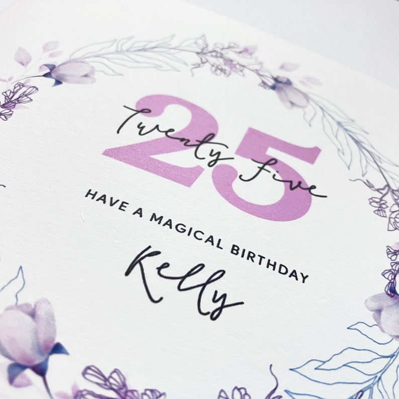 Personalised 25th Birthday Card for Her: Soft Watercolour Floral Wreath ...