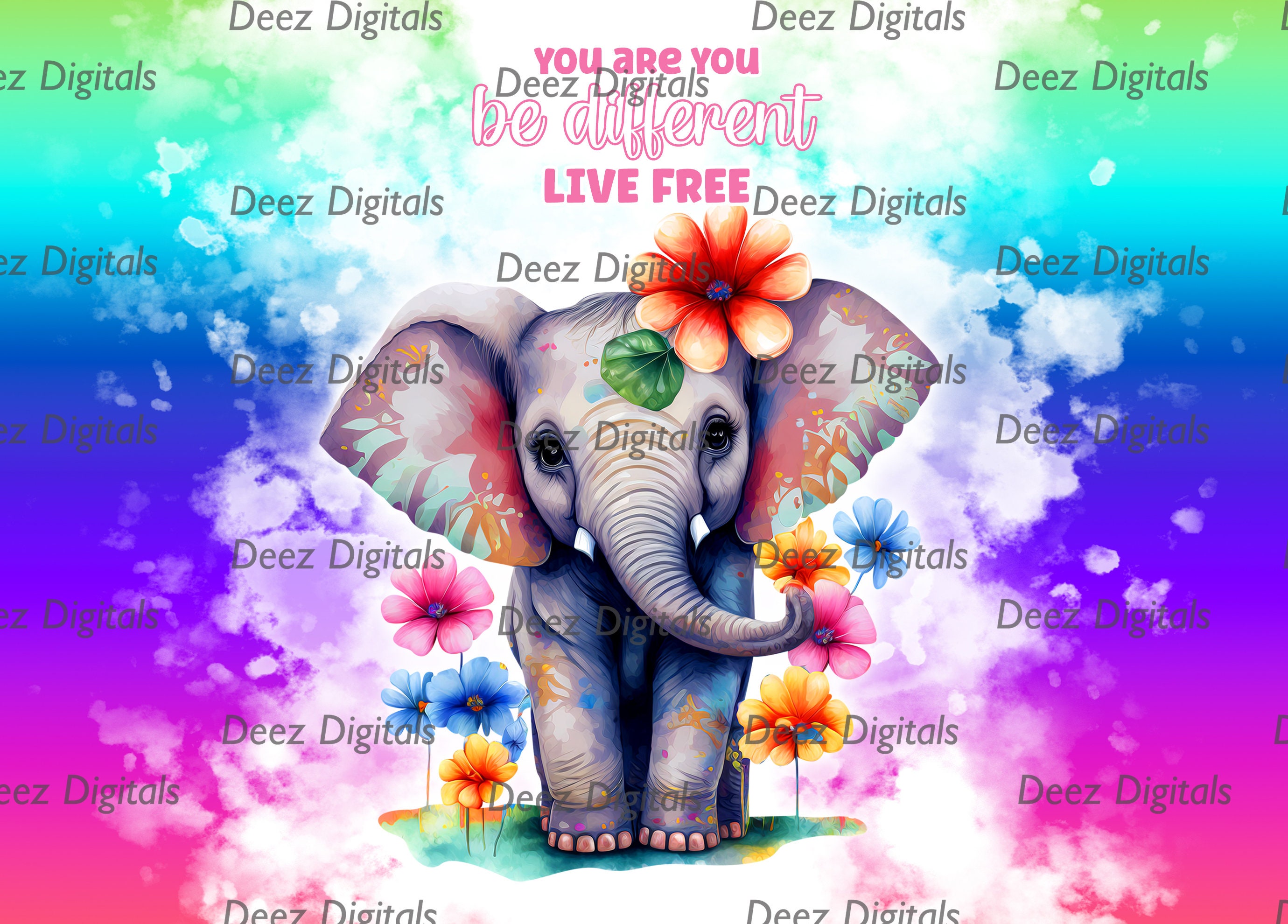 Elephant Rainbow Motivational Quote Skinny Tumbler Digital Sublimation ...