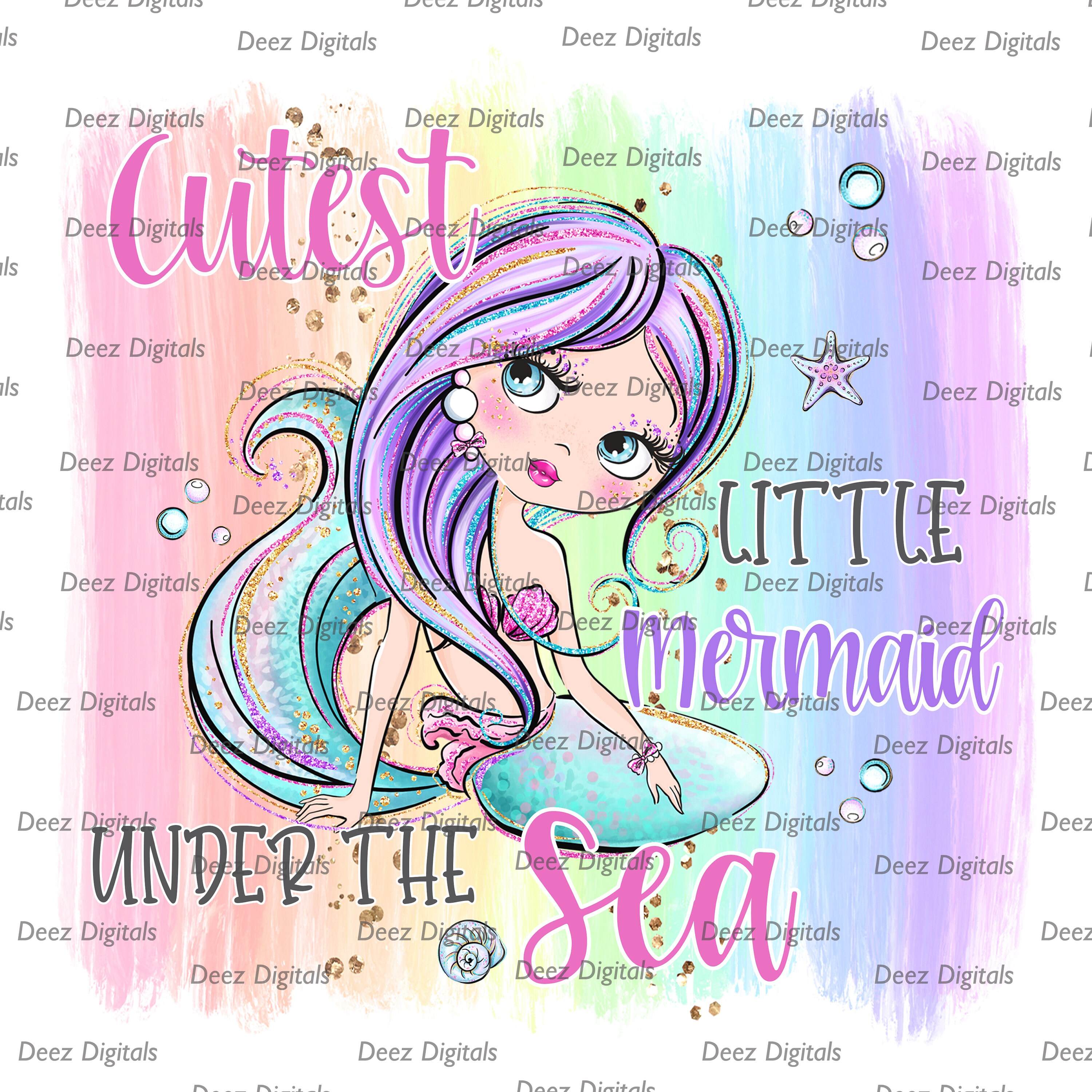 Cutest Little Mermaid Under the Sea Digital Sublimation Design PNG ...