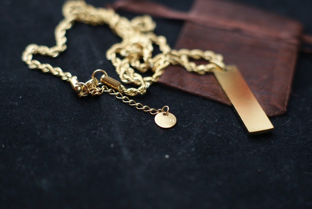 Rectangle Pendant Necklace, Gold Colour, Stainless Steel, Tarnish Free ...
