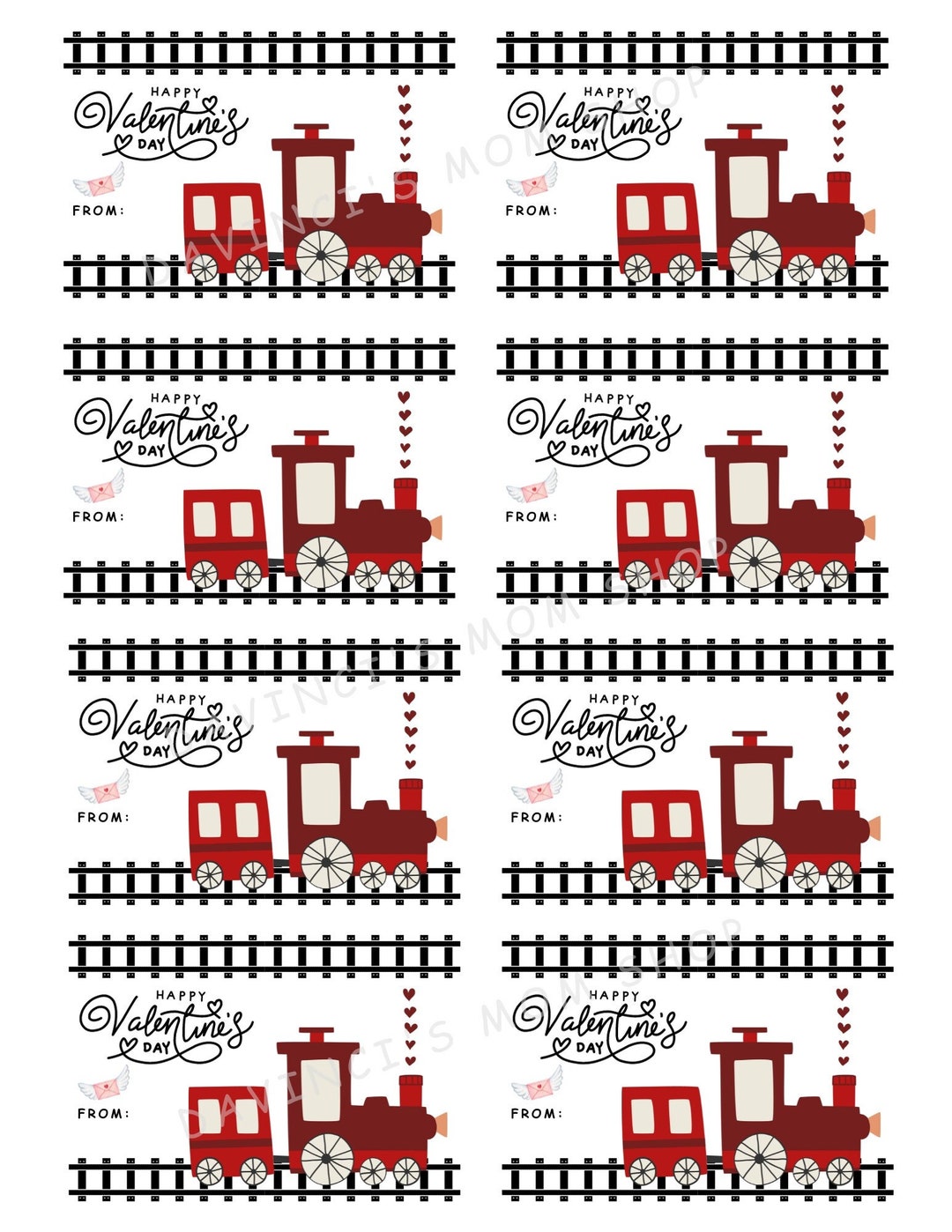 Valentines Day Red Train Cards With Matching Treat Favor Tags | Class ...