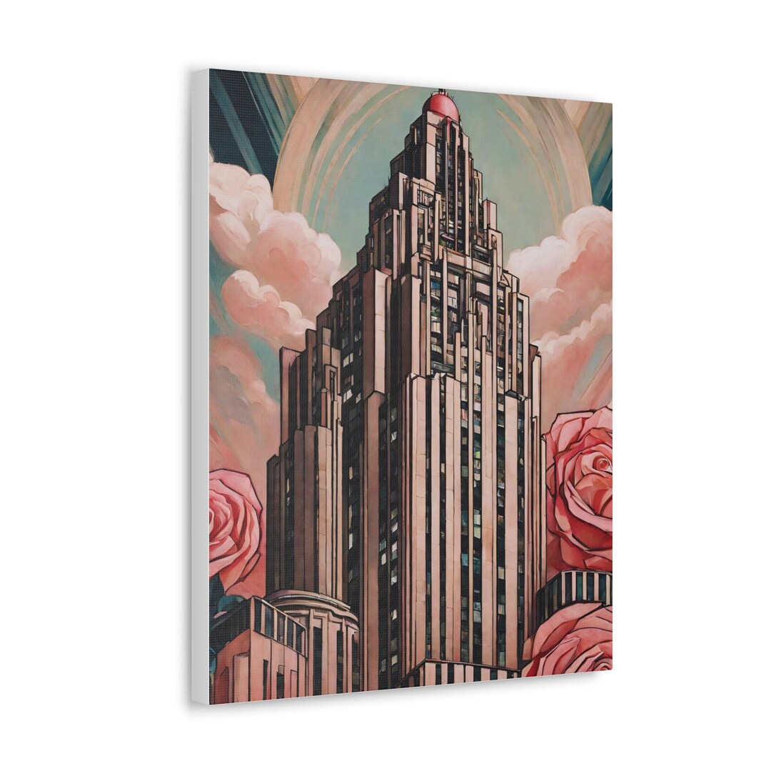 Romantic Art Deco Rose Skyscraper Canvas Print - Ready to Hang - Etsy