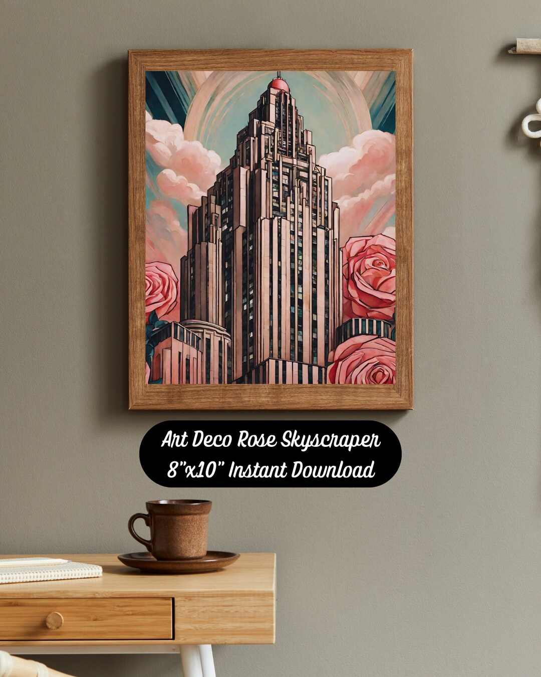 Romantic Art Deco Rose Skyscraper Print | Chic Office Modern Art ...