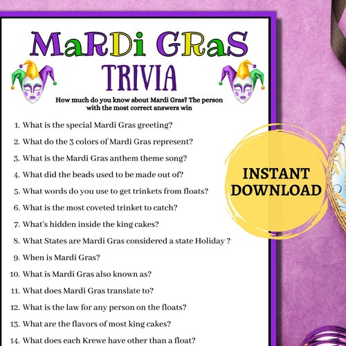 Mardi Gras Fact or Fiction Trivia Game Fat Tuesday Party - Etsy