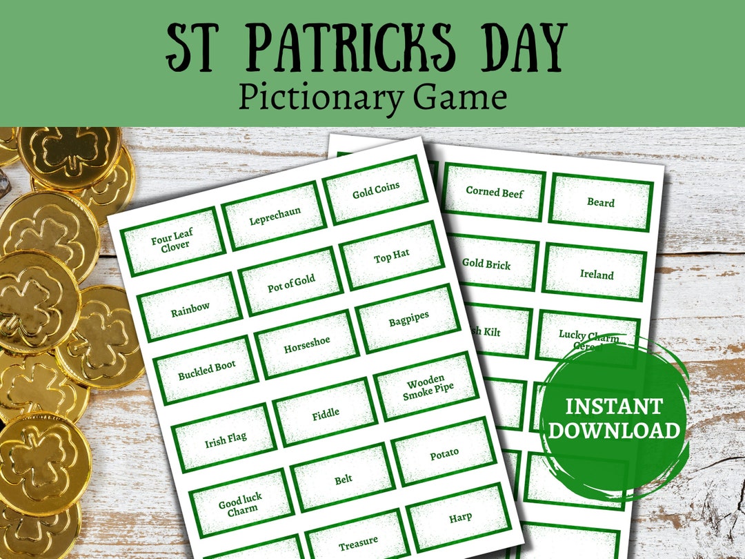 St Patricks Day Pictionary Card Game/printable St Patricks Day Word ...