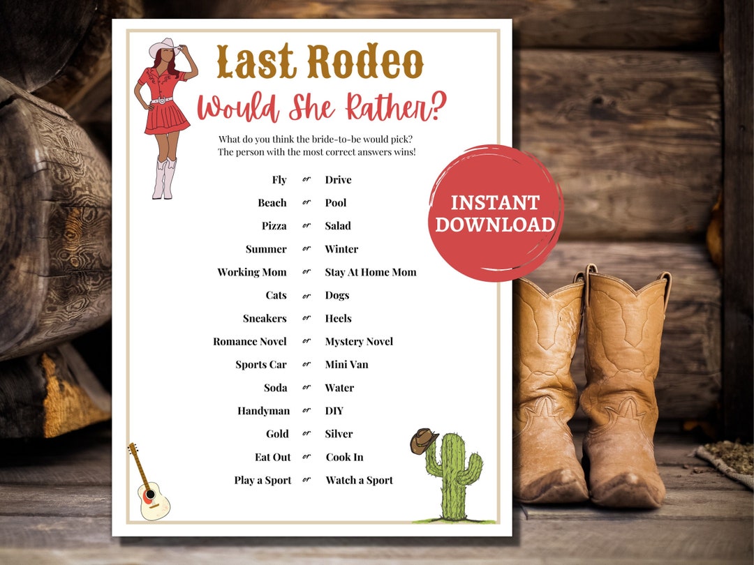 Last Rodeo Bachelorette Party Games Printable/would She Rather ...