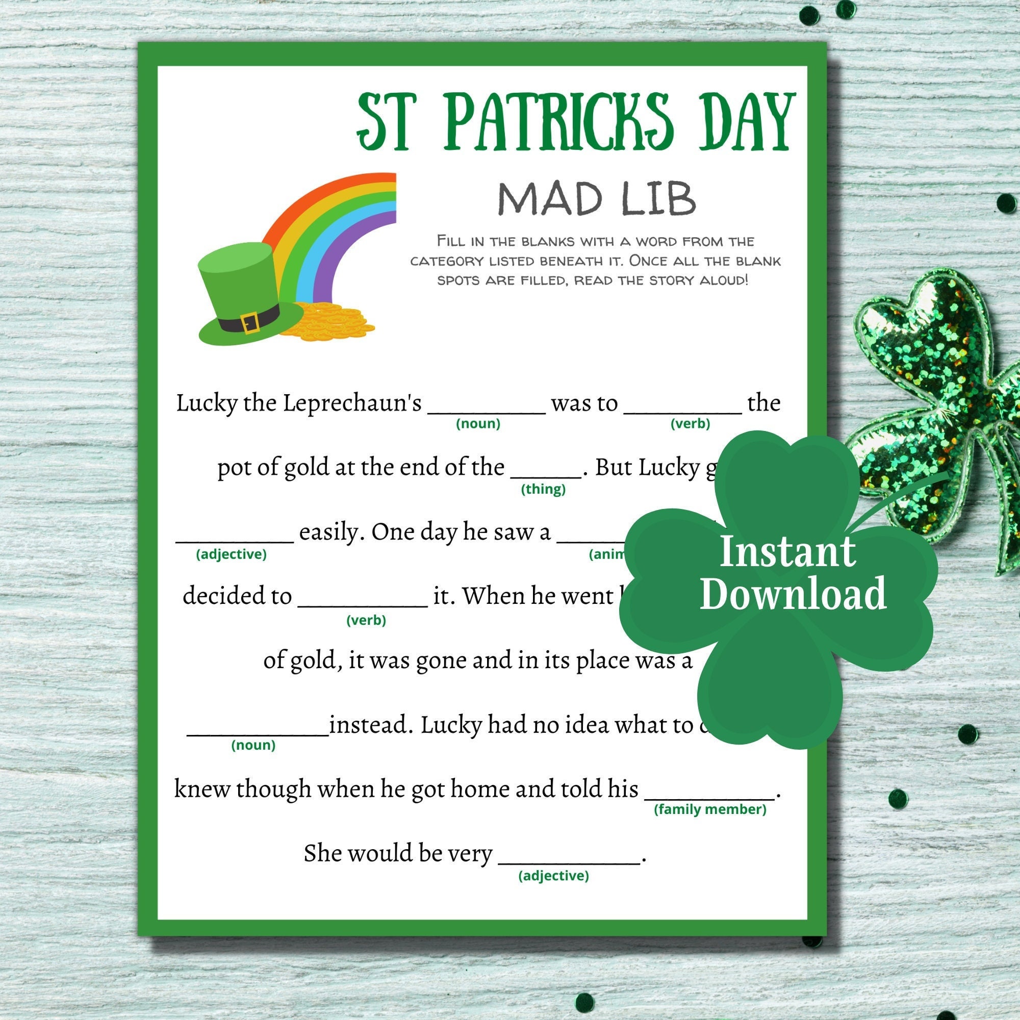 Printable St Patricks Day Mad Lib Game/fun St Patricks Day Games ...