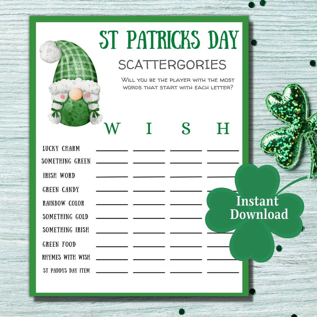 St Patricks Day Scattergories Game/printable St Patricks Day Party ...