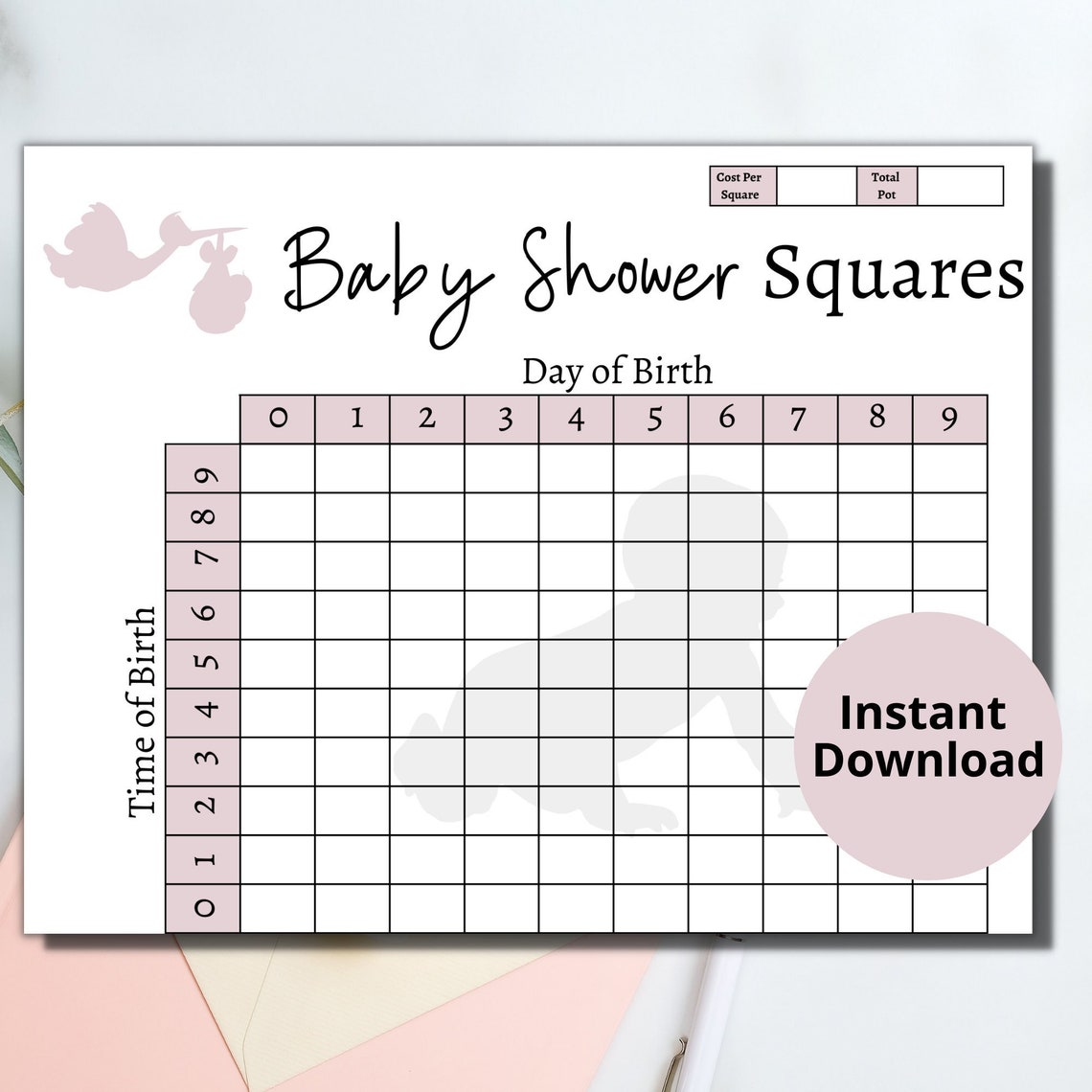 Printable Coed Baby Shower Squares Games/baby Predictions/girl - Etsy