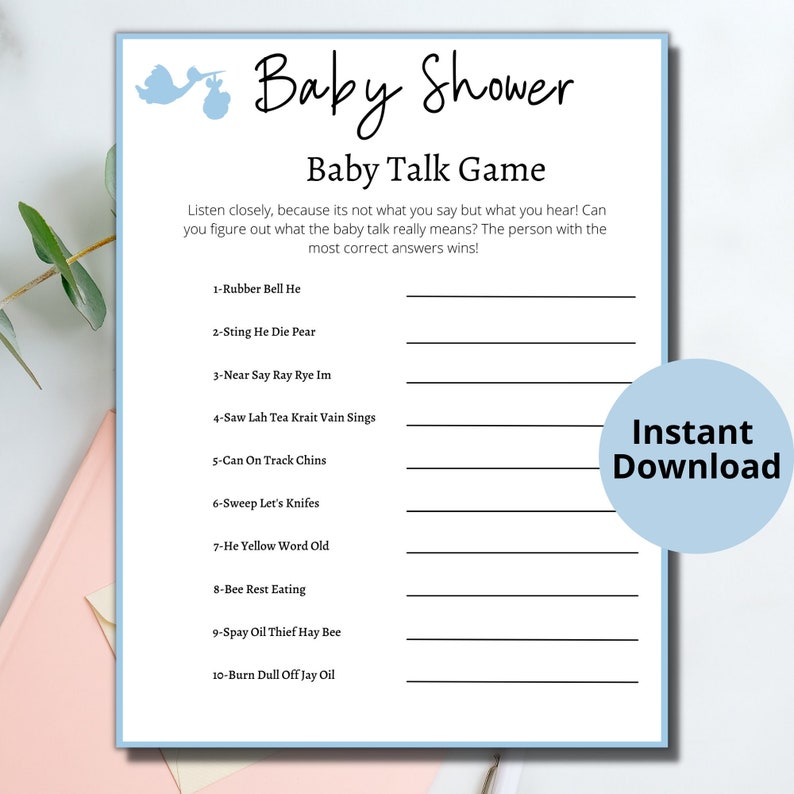 Baby Shower Printable Games/mad Gab/baby Talk/blue Baby Shower Games ...