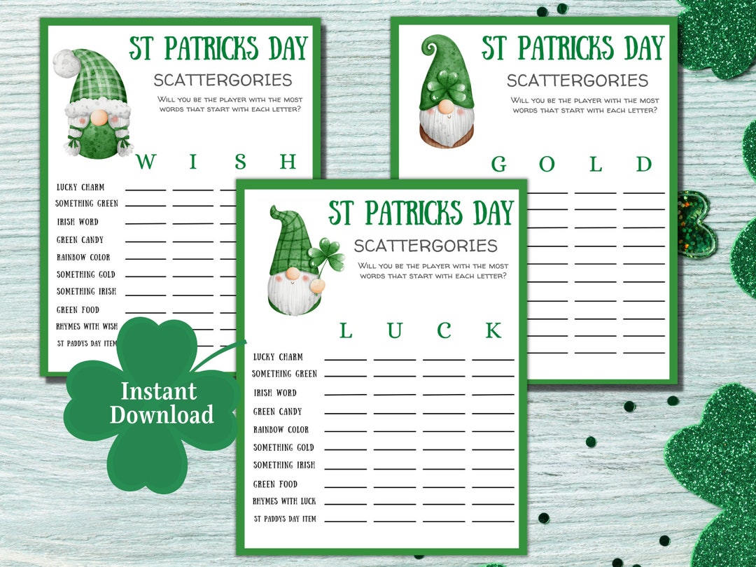 St Patricks Day Scattergories Game/st Patricks Day Party Games ...