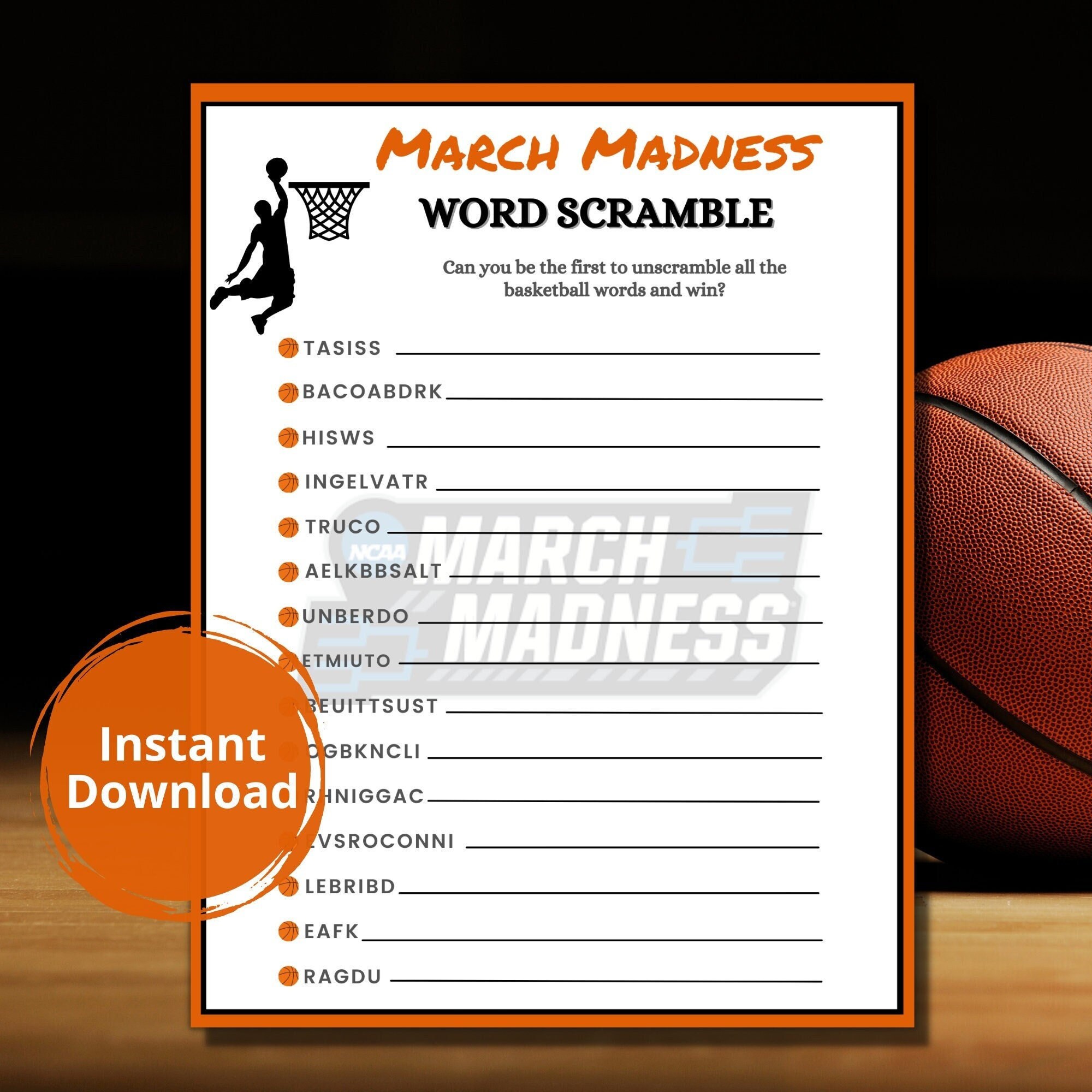 March Madness Word Scramble/printable March Madness Party Games ...