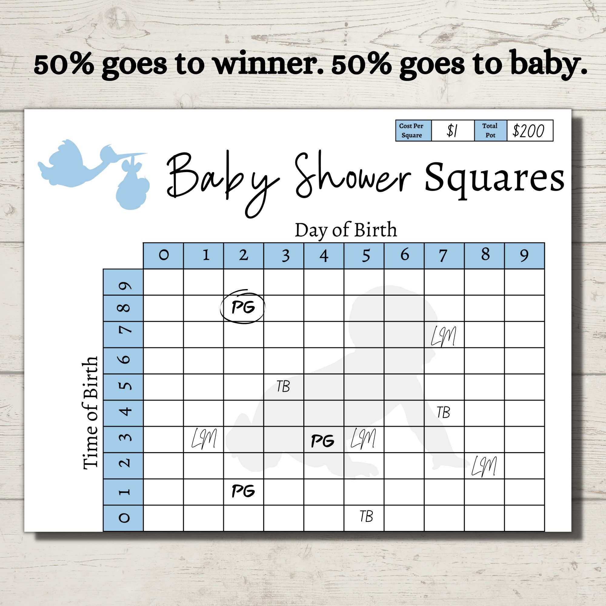 Printable Baby Shower Squares Games/baby Predictions/boy Baby Shower ...