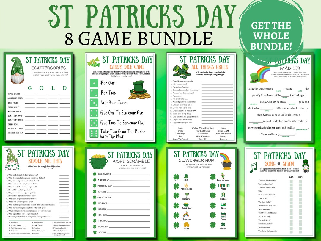 St Patricks Day 8 Game Bundle/ Printable St Patricks Day - Etsy