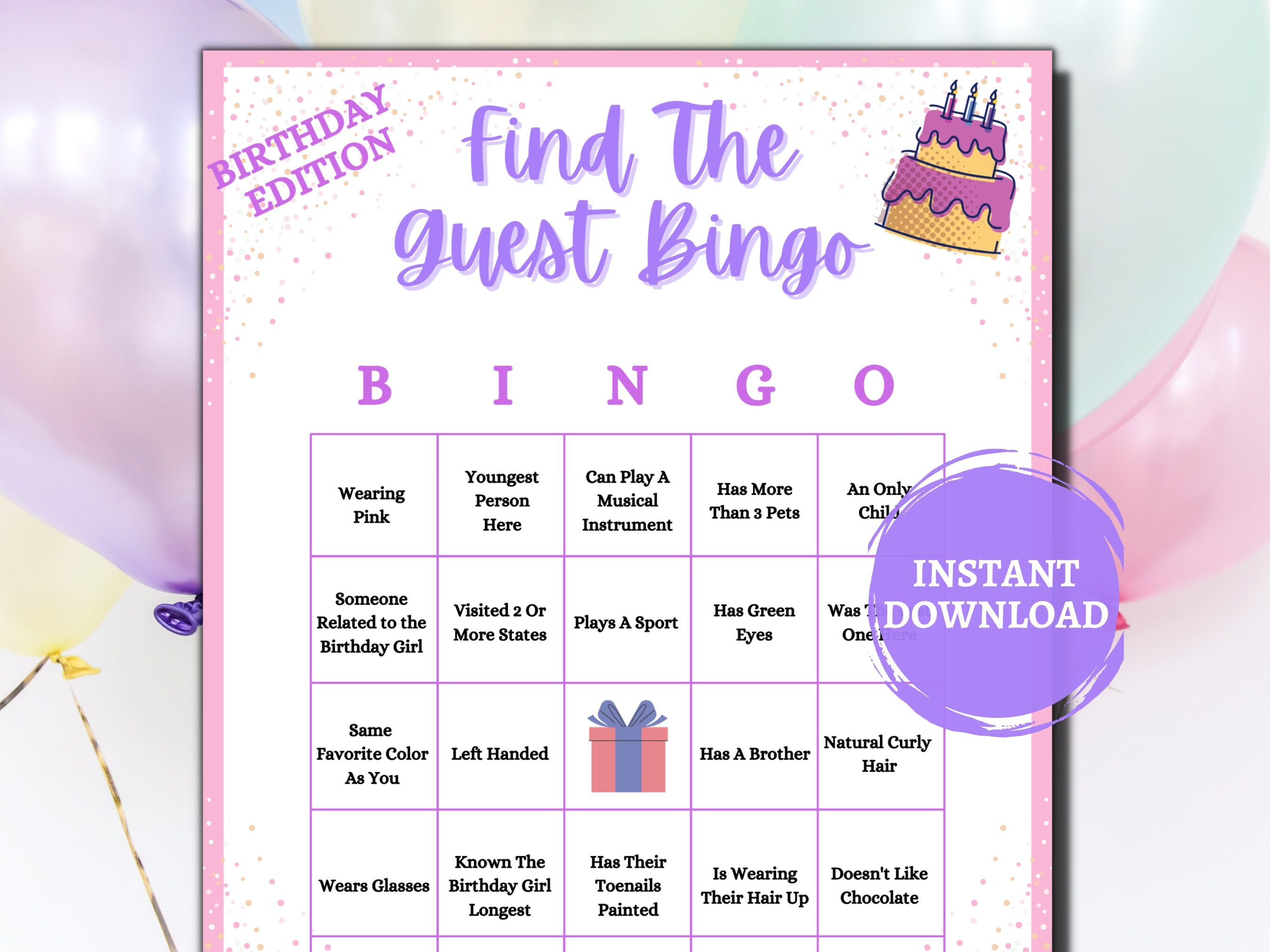 Teen Birthday Party Games/find the Guest Bingo/girls Slumber Party Game ...