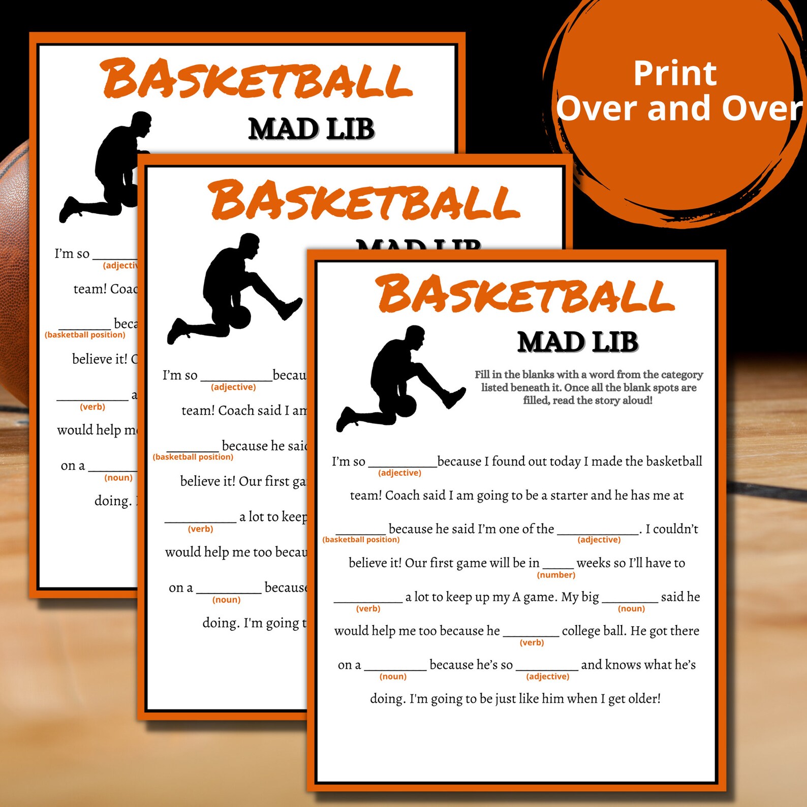 Basketball Game Printable Mad Lib/printable Basketball Party Games ...
