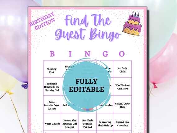 Teen Birthday Party Games/editable Find the Guest Bingo/girls | Etsy