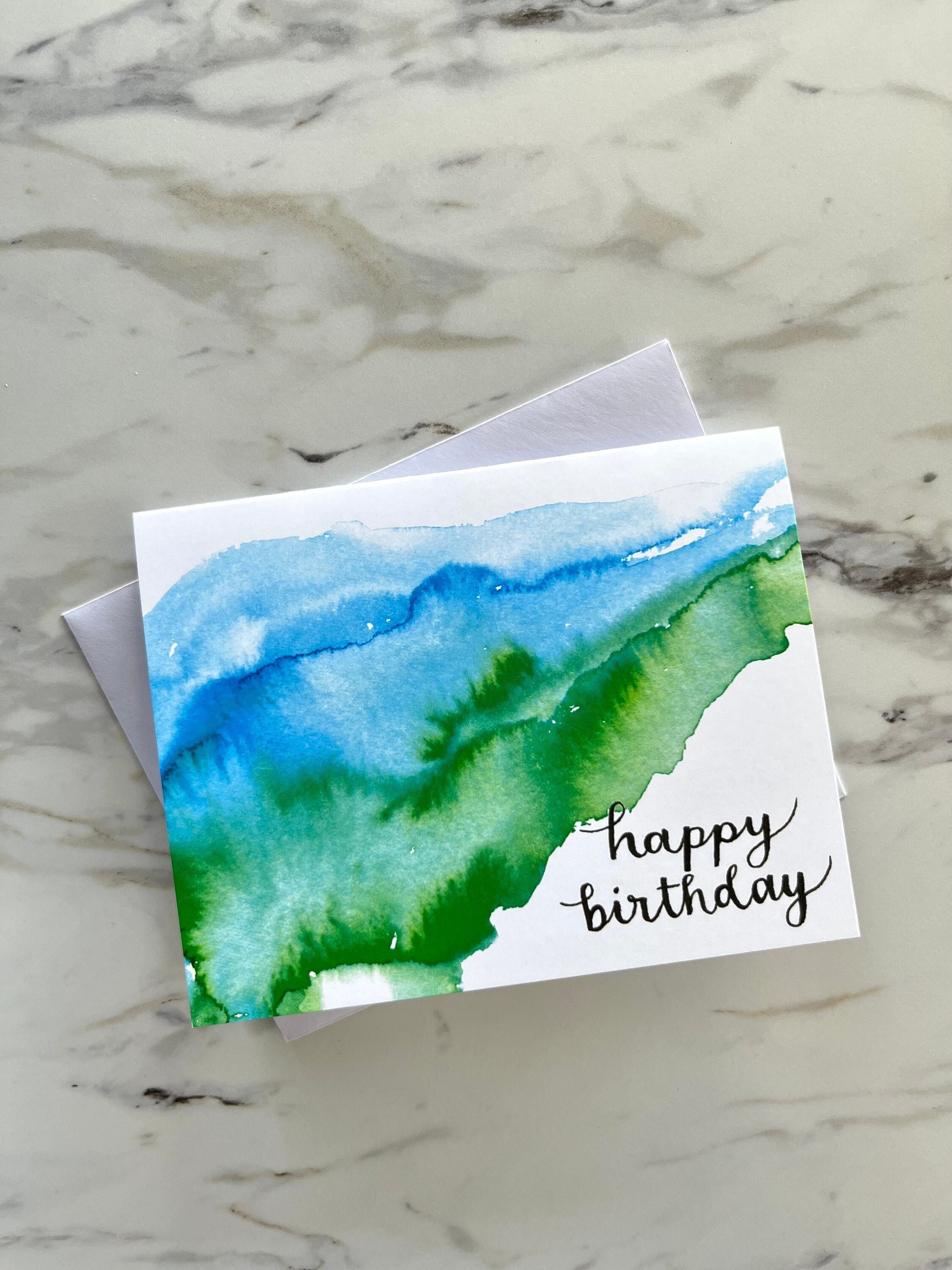 Happy Birthday Card Blue and Green Folded Card Abstract - Etsy