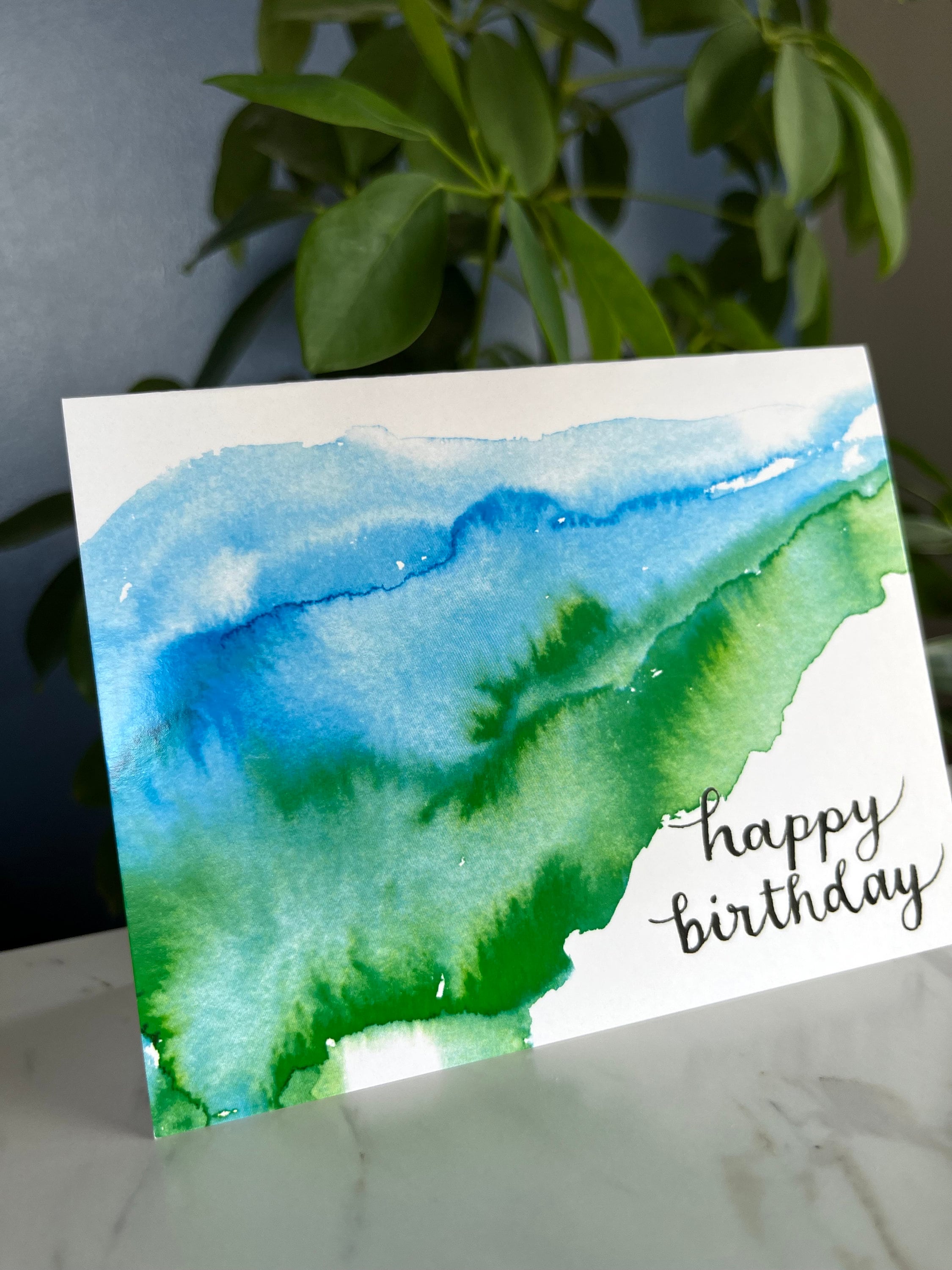 Happy Birthday Card Blue and Green Folded Card Abstract - Etsy