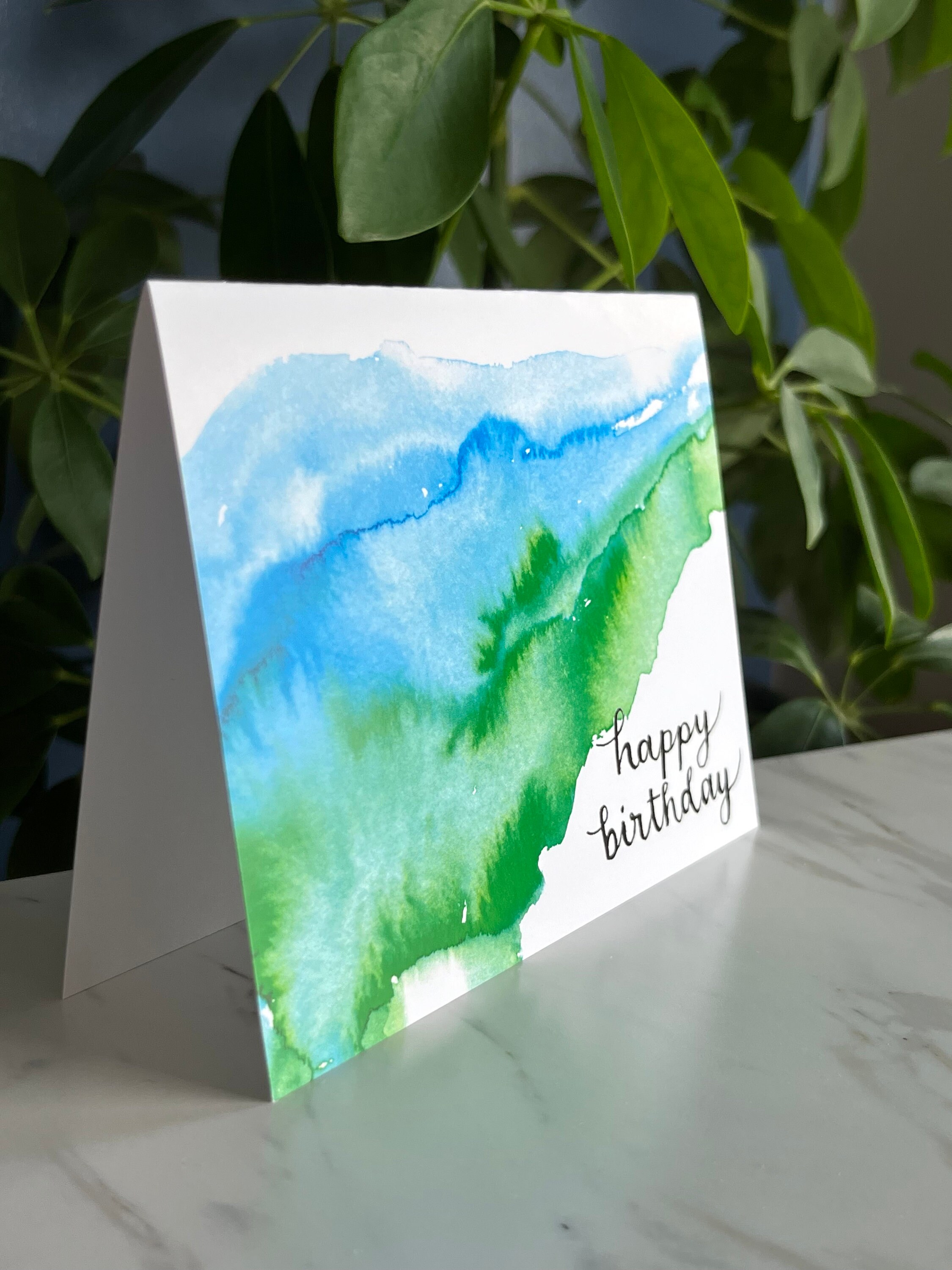 Happy Birthday Card Blue and Green Folded Card Abstract - Etsy