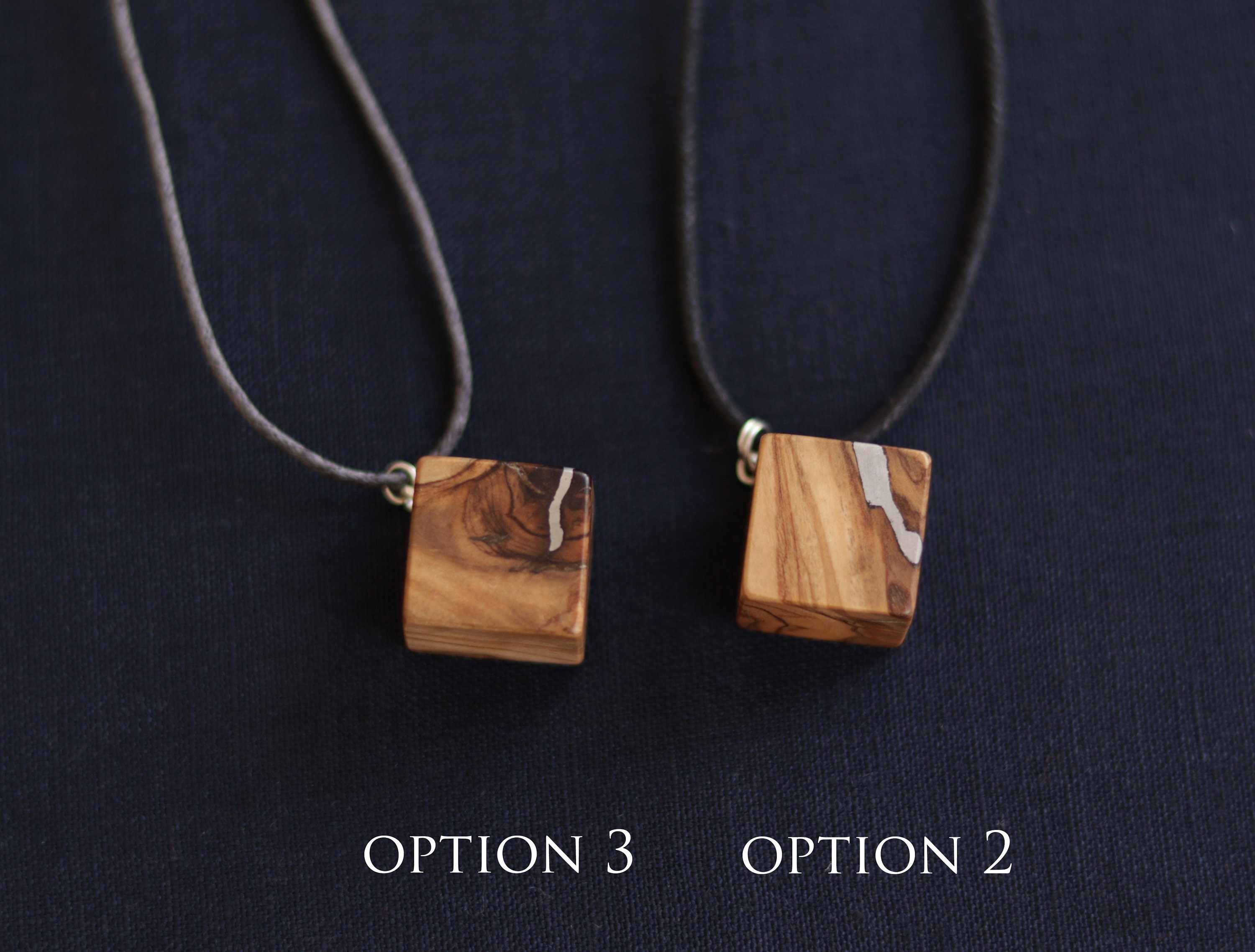 Olive Wood Cube Pendant With Inlay | Wooden Square Necklace - Etsy