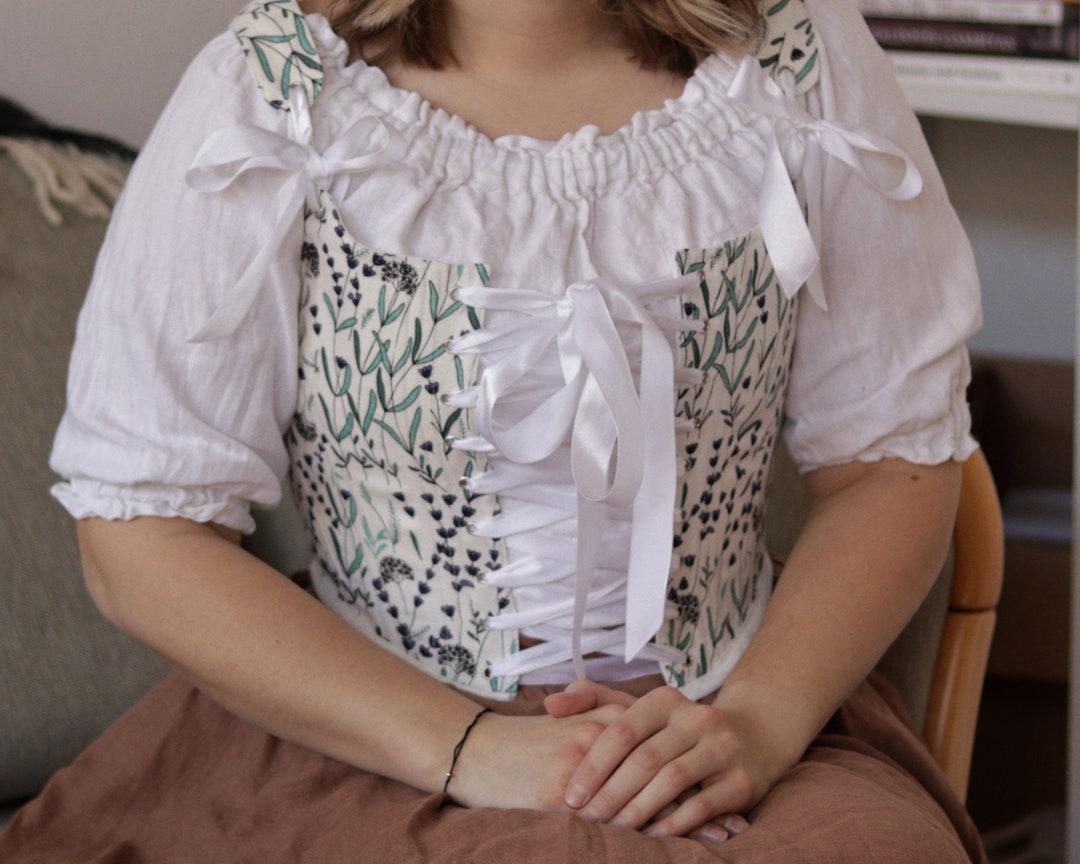 Linen Flora Cottagecore Stays Renaissance LARP Hobbitcore Bodice Corset ...