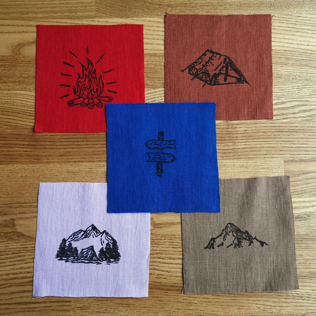 Linen Hand Printed Tent Mountain Camping Patch Block Print Decoration ...