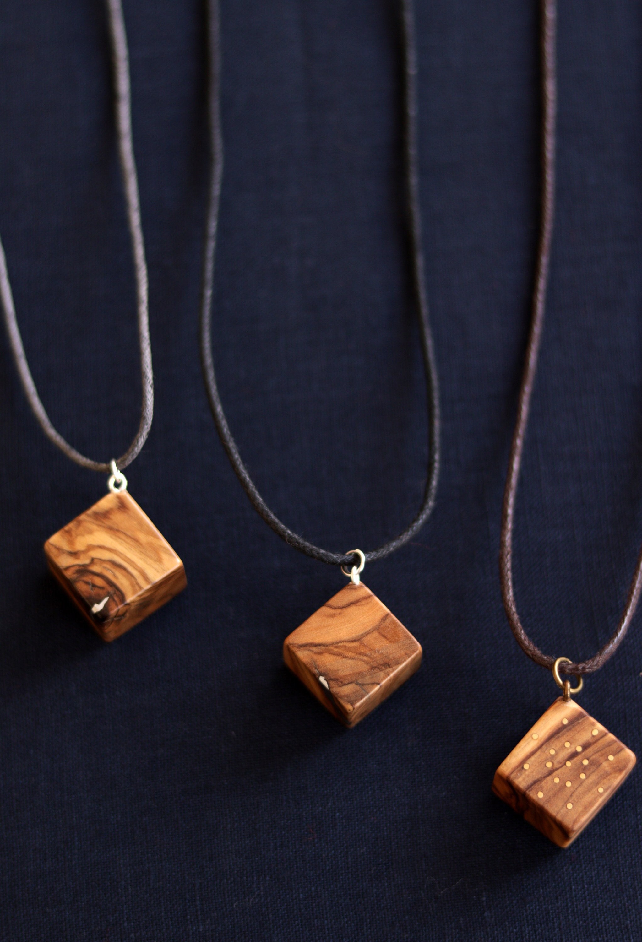 Olive Wood Cube Pendant With Inlay | Wooden Square Necklace - Etsy