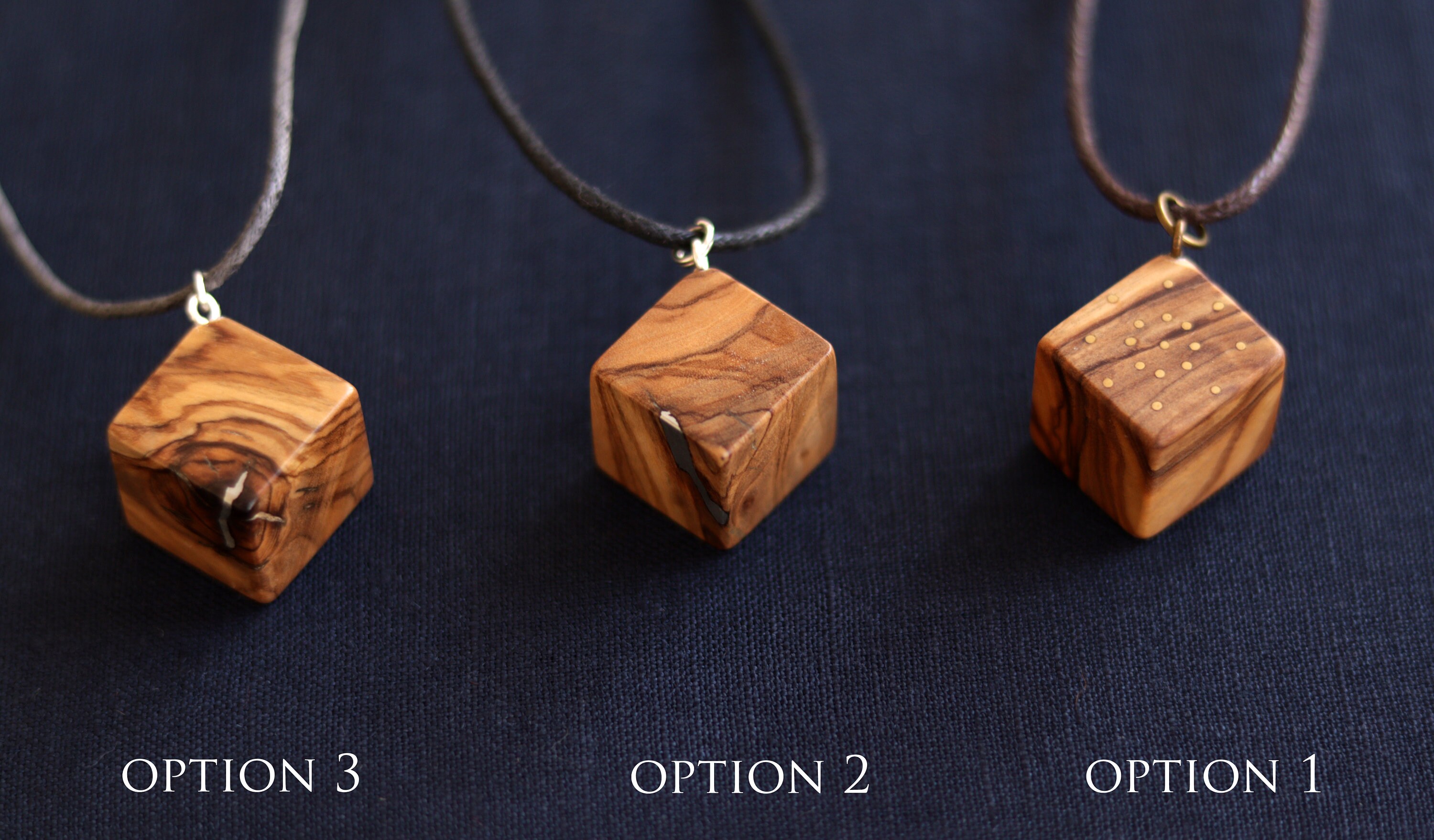 Olive Wood Cube Pendant With Inlay | Wooden Square Necklace - Etsy