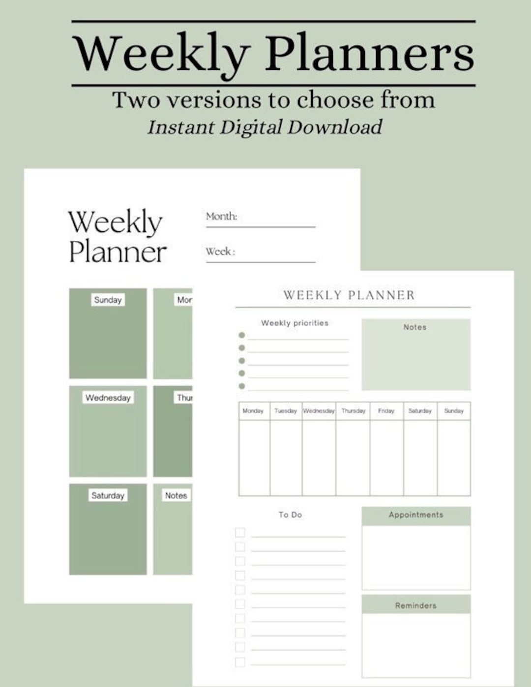 Modern Weekly Planner, Digital Download, Printable, Productivity ...