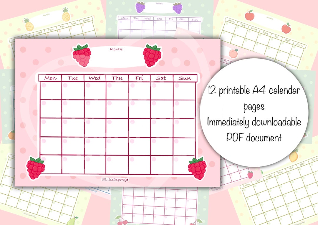 12 Cute Printable Fruit Theme Calendar Pages |instant Download ...