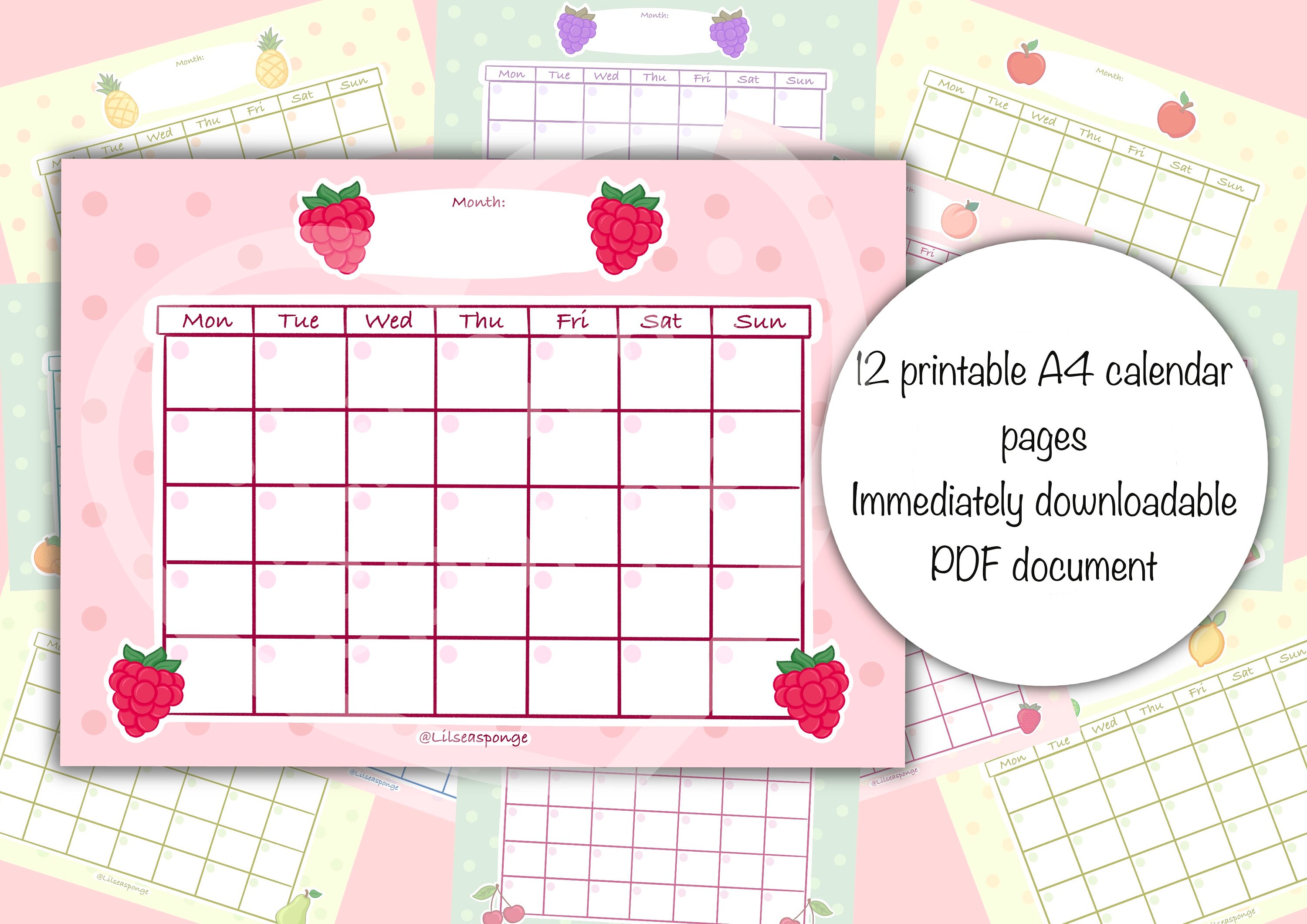 12 Cute Printable Fruit Theme Calendar Pages |instant Download ...