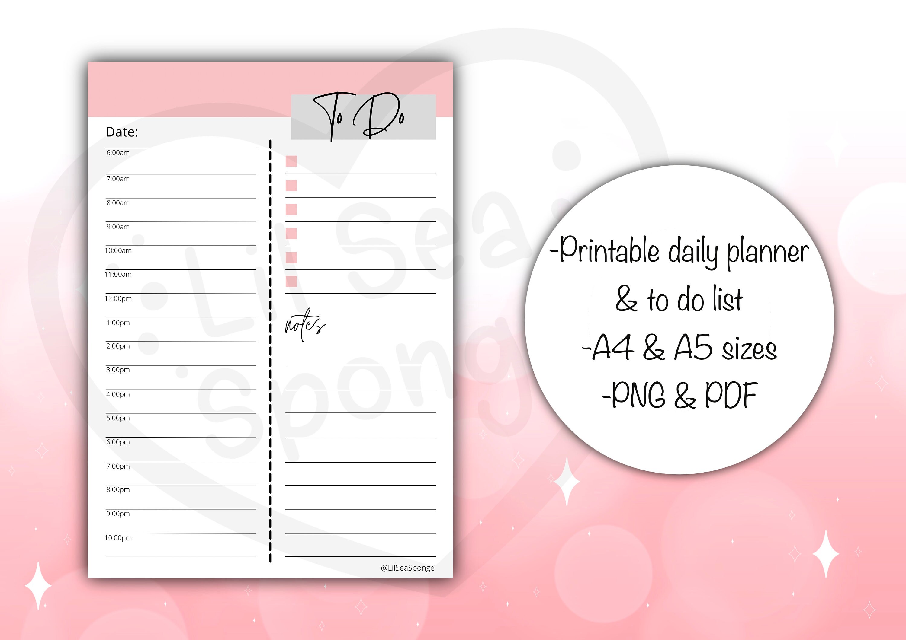 Simple Pink Printable Daily Planner | Instant Download | A4 and A5 - Etsy