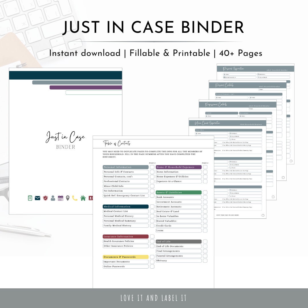 Just in Case Binder | Emergency Binder | Printable & Fillable PDF ...