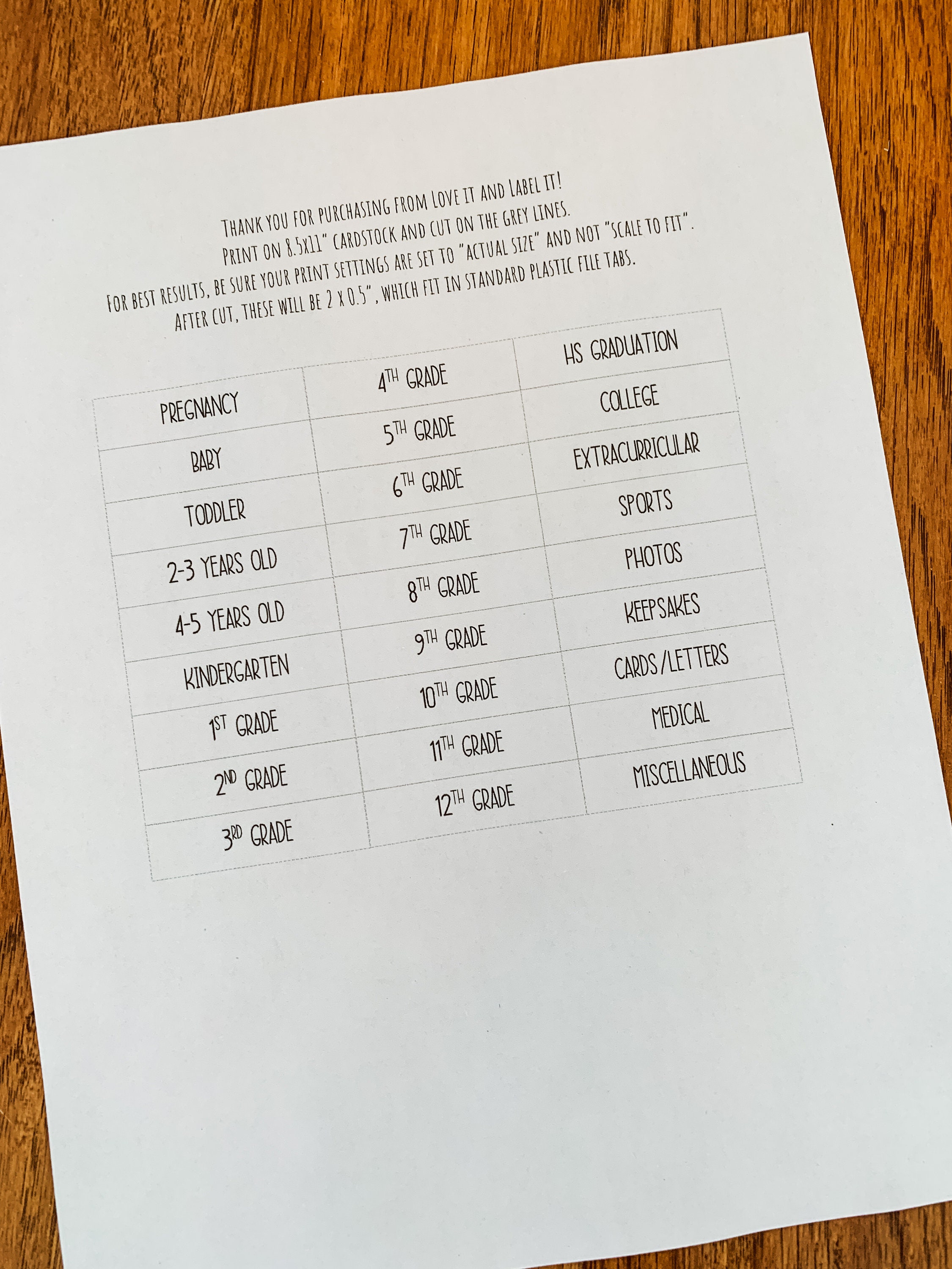 Printable Keepsake Box File Tab Inserts DIY Keepsake Box - Etsy