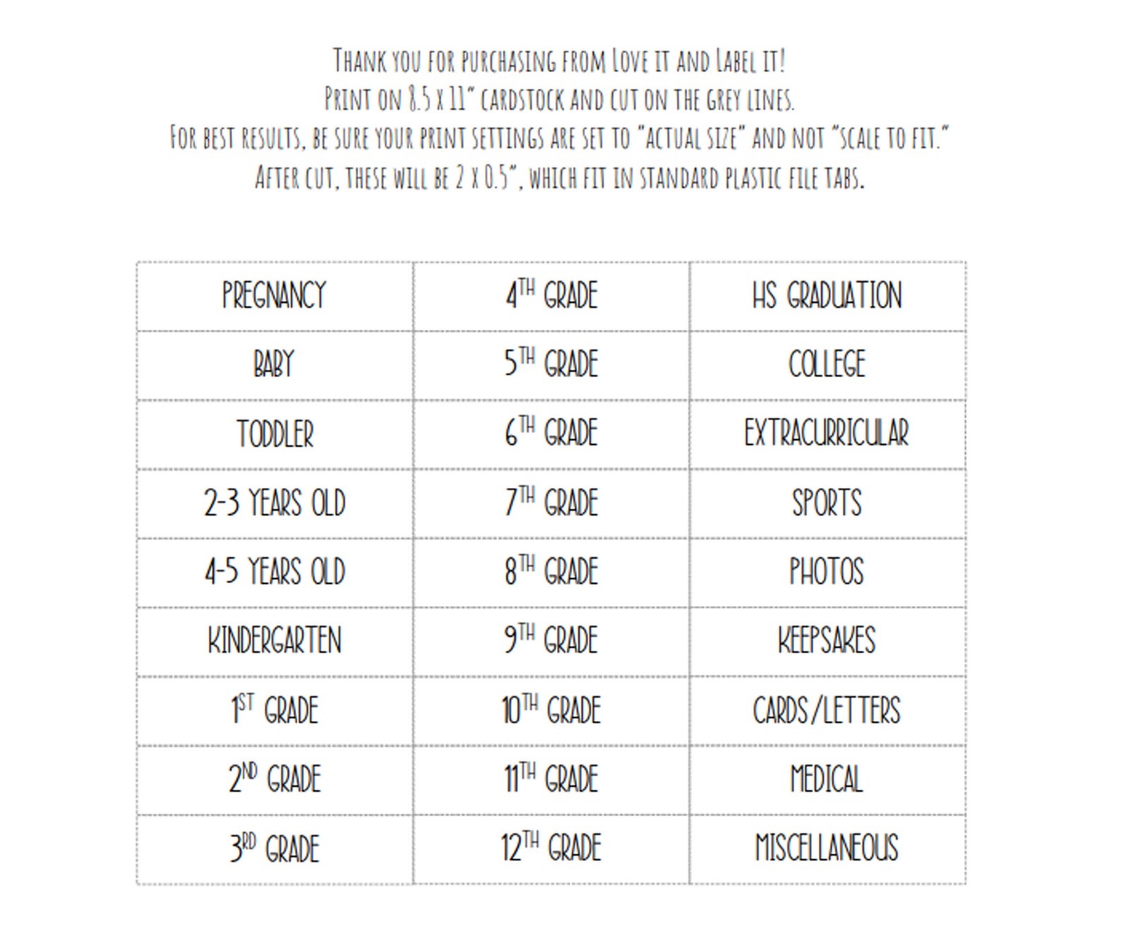 Keepsake Box File Tab Inserts | Printable DIY Organizer (digital PDF ...