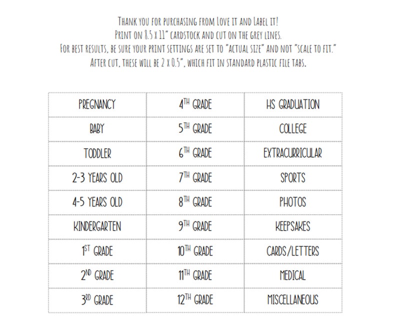 Printable Keepsake Box File Tab Inserts DIY Keepsake Box - Etsy