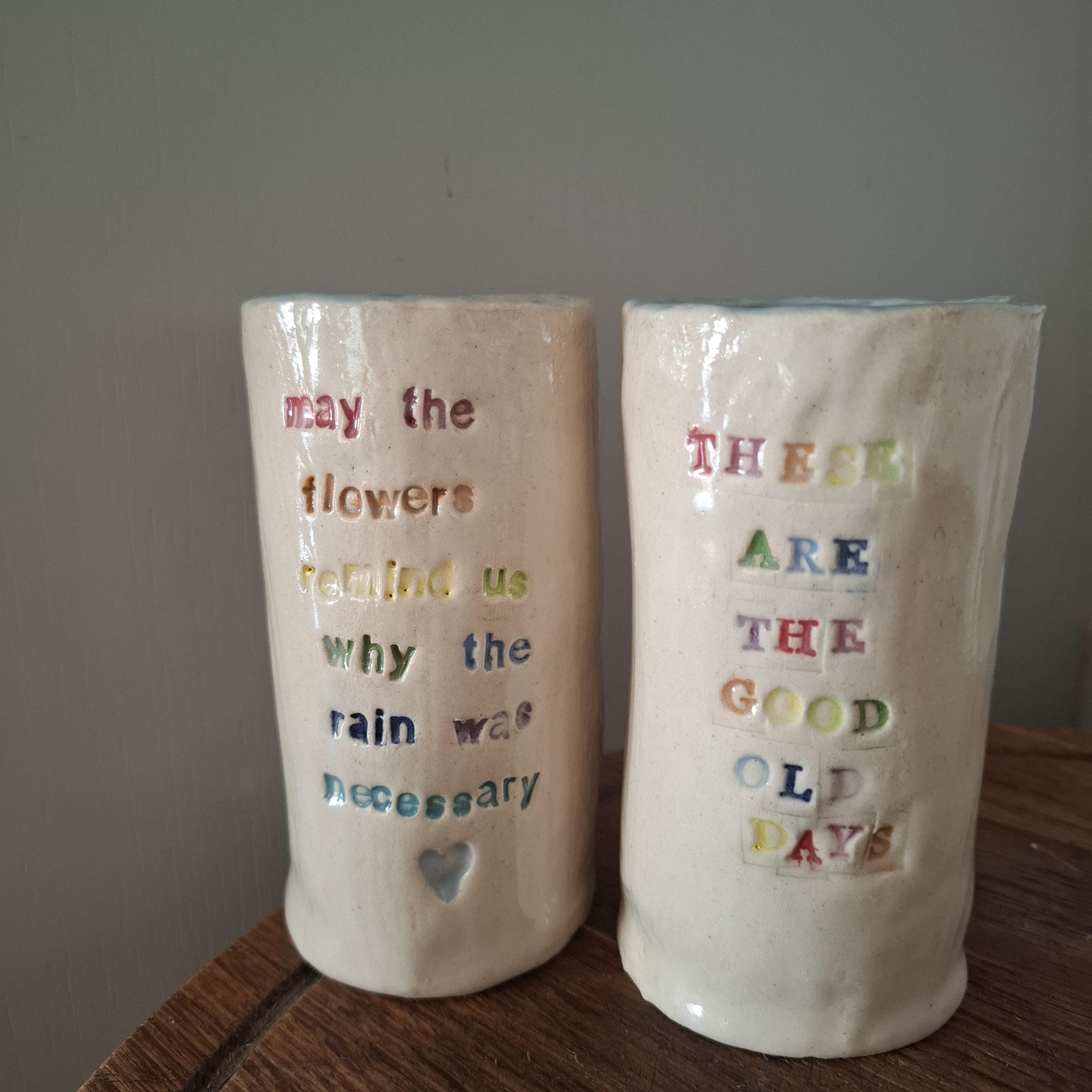 Handmade Ceramic Vase Pen Pot, Wellbeing Quote Gift - Etsy UK