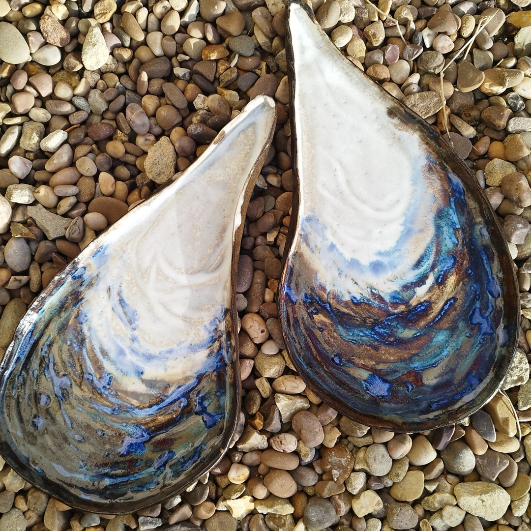 Handmade Ceramic Mussel Shell Pottery Platter Serving Dish. Coastal ...
