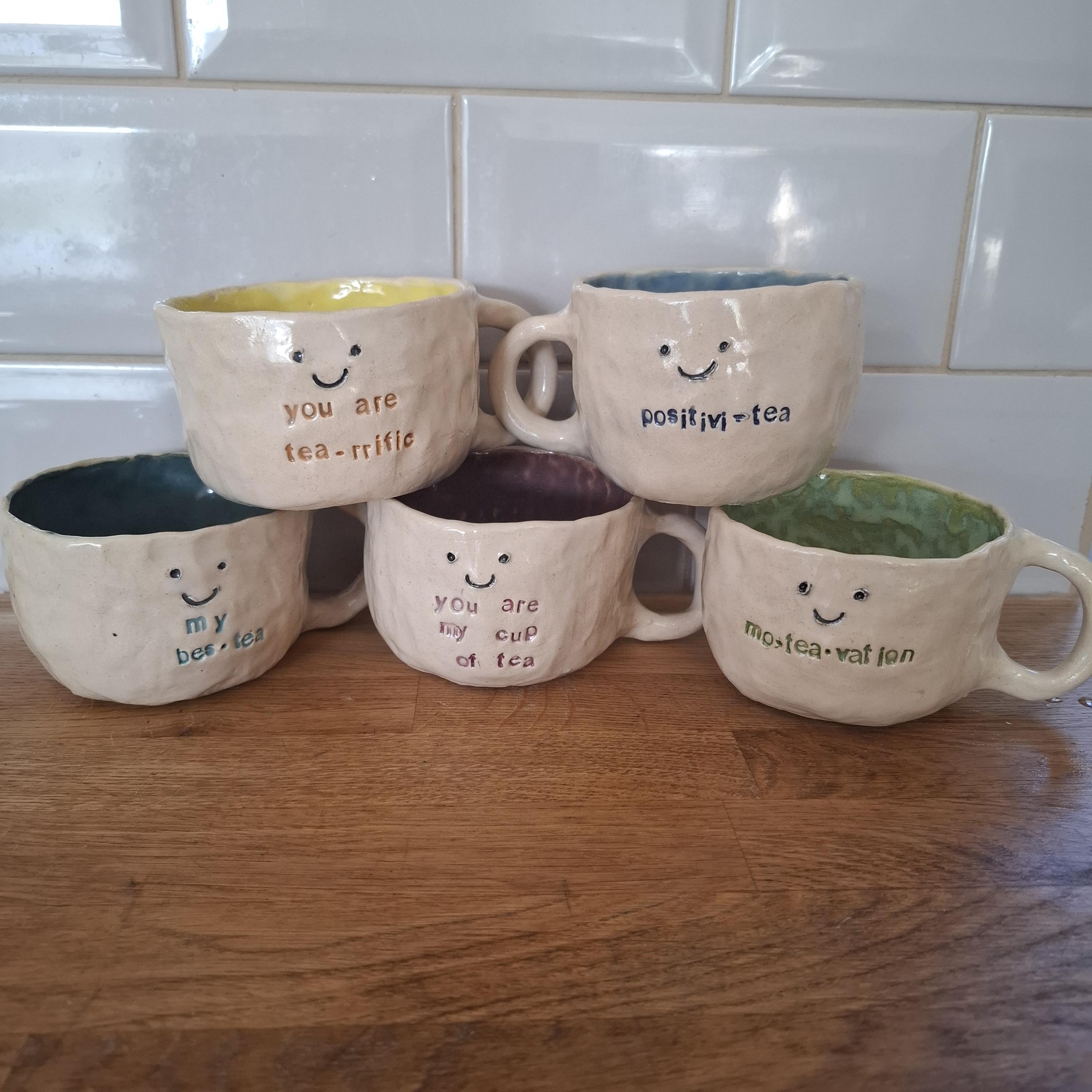 Handmade Ceramic Tea Cup With Tea Puns - Bes-tea, Positivi-tea - Etsy UK
