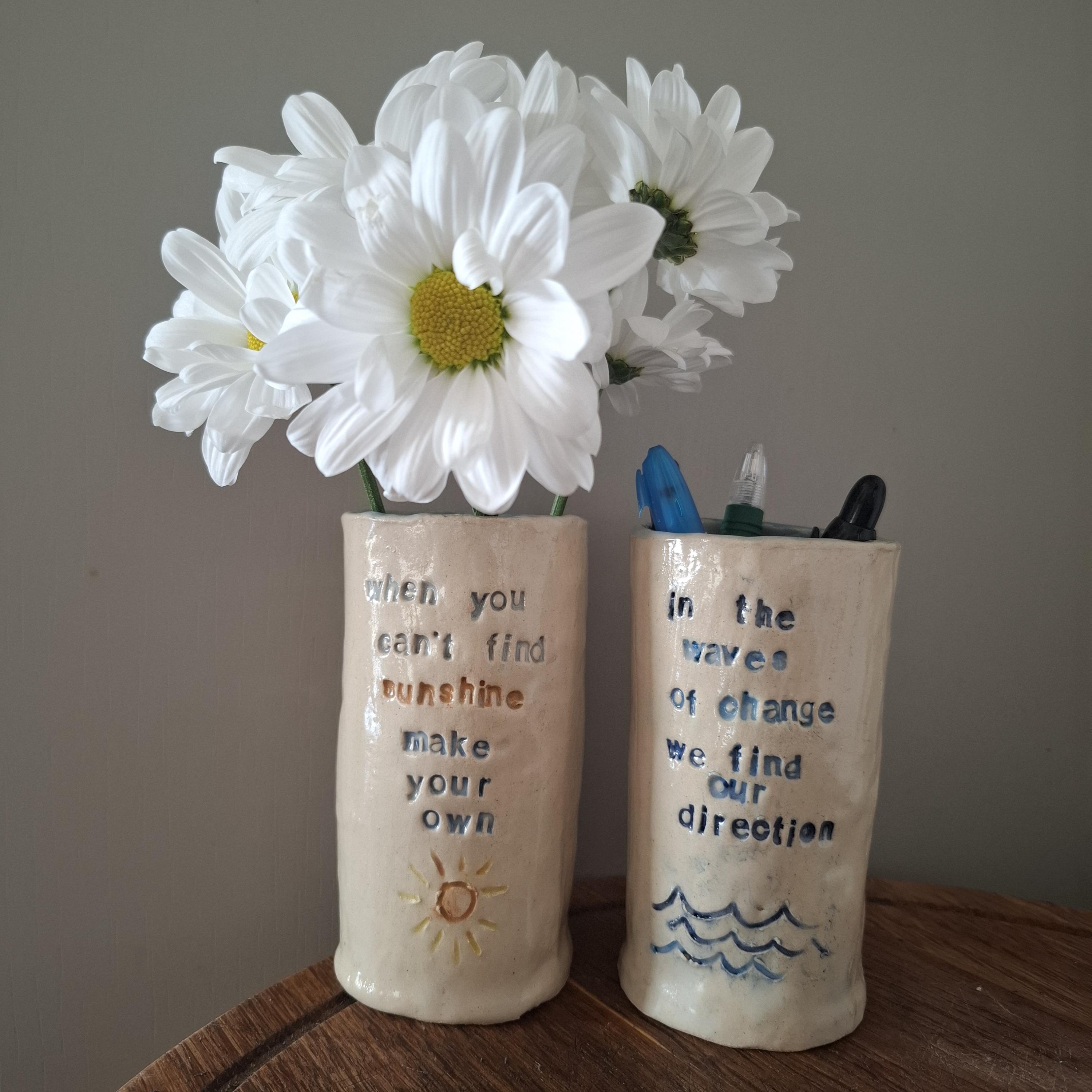 Handmade Ceramic Vase Pen Pot, Wellbeing Quote Gift - Etsy UK