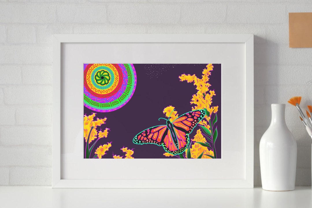 Monarch Butterfly Art Print, Mexican Wall Art, Huichol Art Print ...